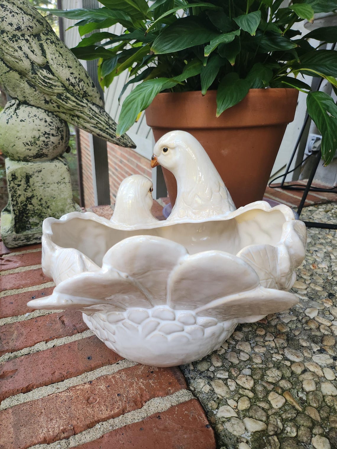 Vintage Love Doves Derps Glazed Planter Pot, Large Ceramic White Birds ...