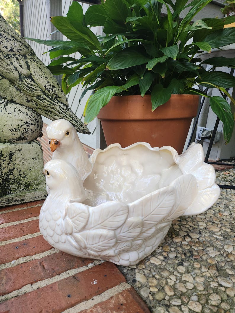 Vintage Love Doves Derps Glazed Planter Pot, Large Ceramic White Birds ...