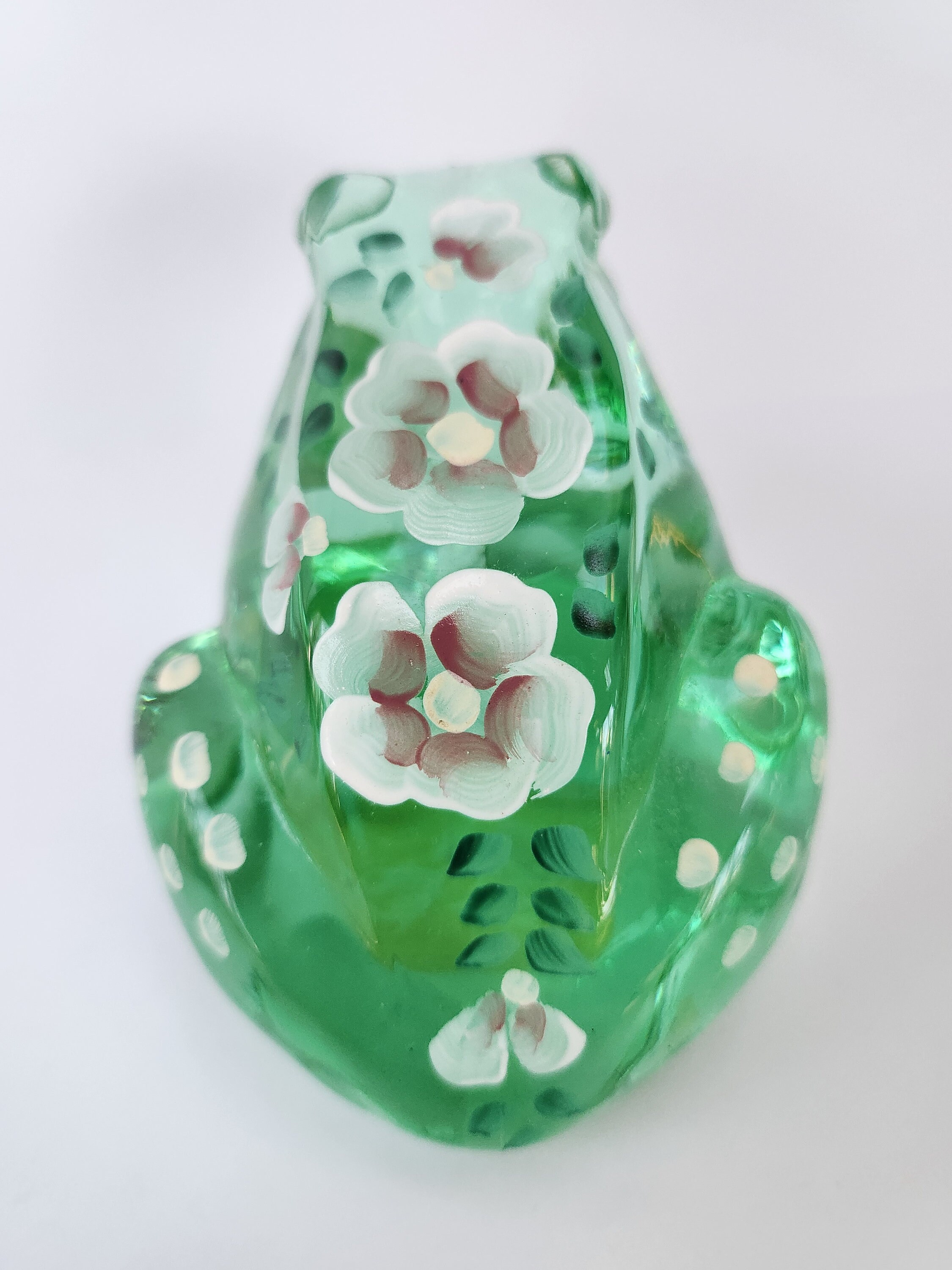 Vintage Fenton Glass Green Frog Figurine, Collectible Handpainted Toad ...
