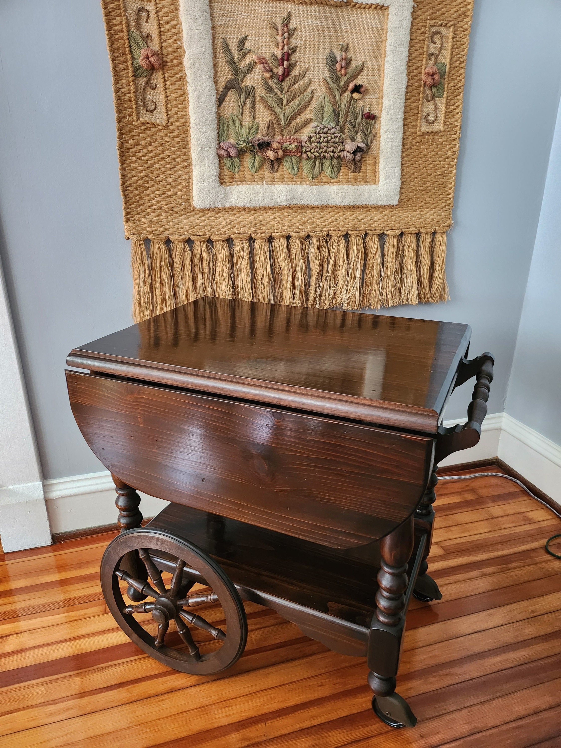 Vintage Wooden Drop Leaf Tea Cart Rolling Serving Tray Tea - Etsy