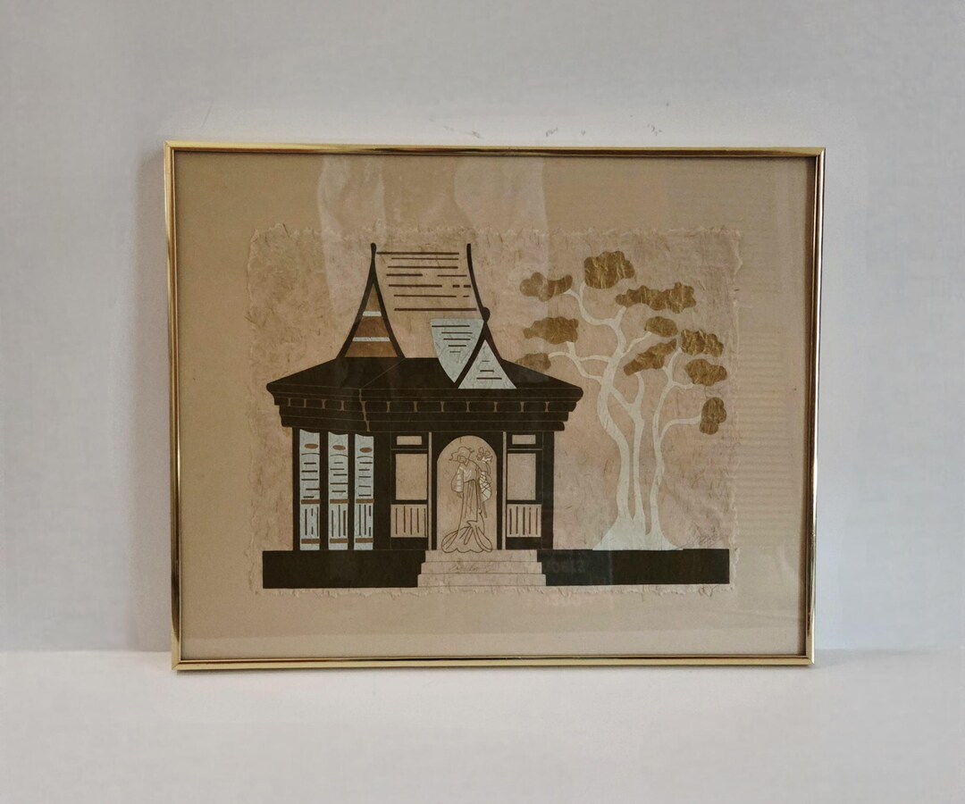 Vintage Vanguard Studios Block Print on Washi Paper Framed Art, Geisha ...
