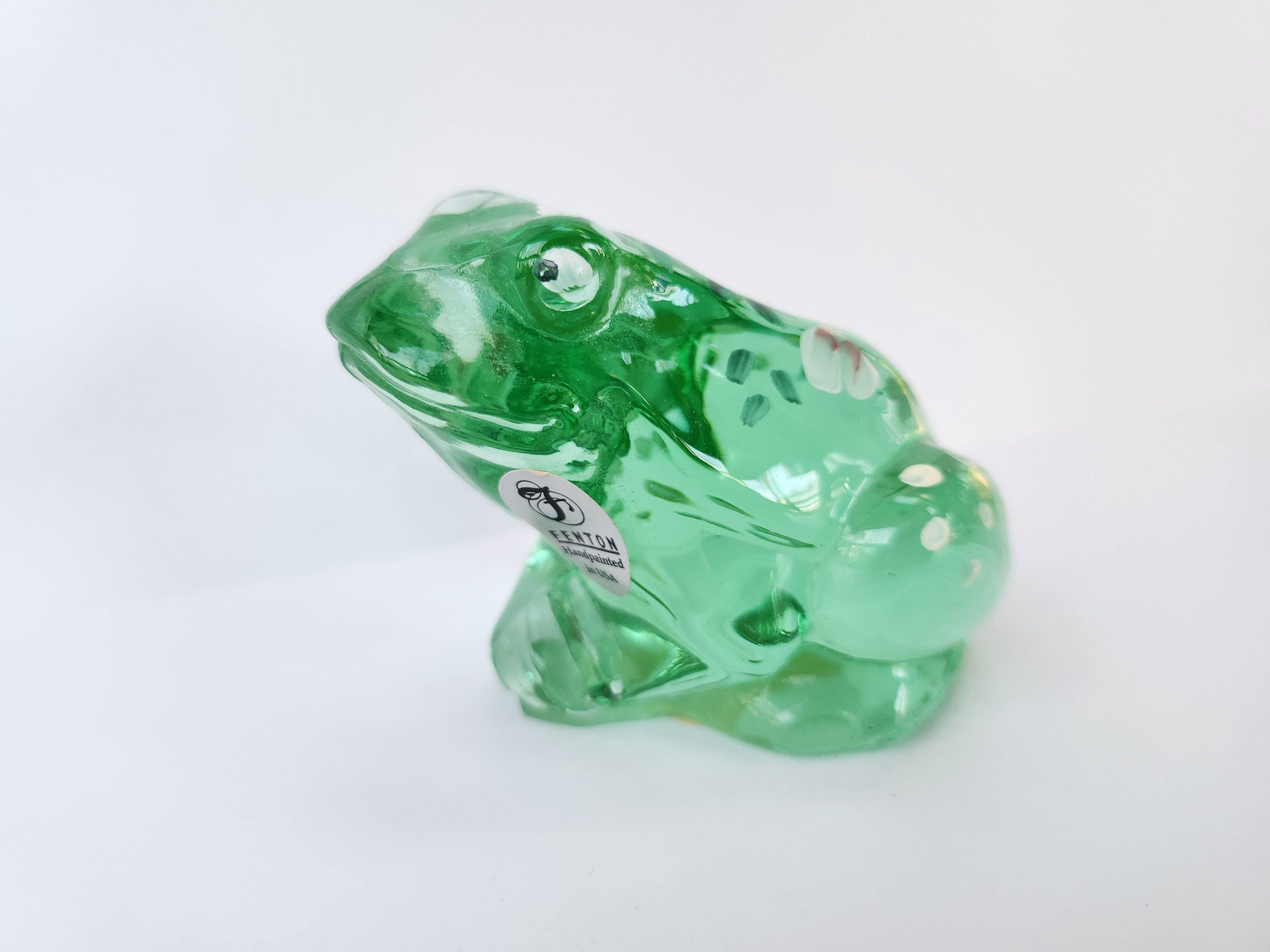 Vintage Fenton Glass Green Frog Figurine, Collectible Handpainted Toad ...