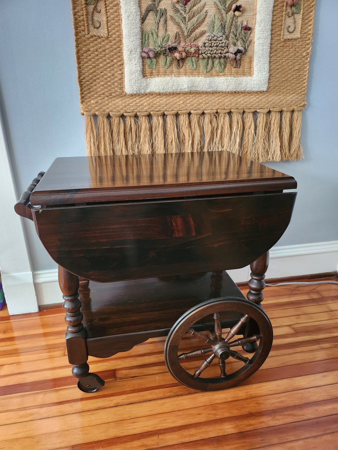 Vintage Wooden Drop Leaf Tea Cart Rolling Serving Tray Tea - Etsy