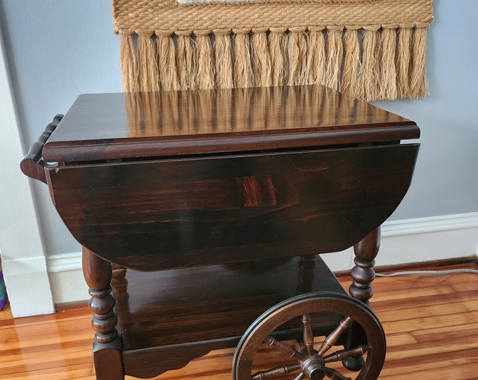 Vintage Wooden Drop Leaf Tea Cart, Rolling Serving Tray, Tea Party ...