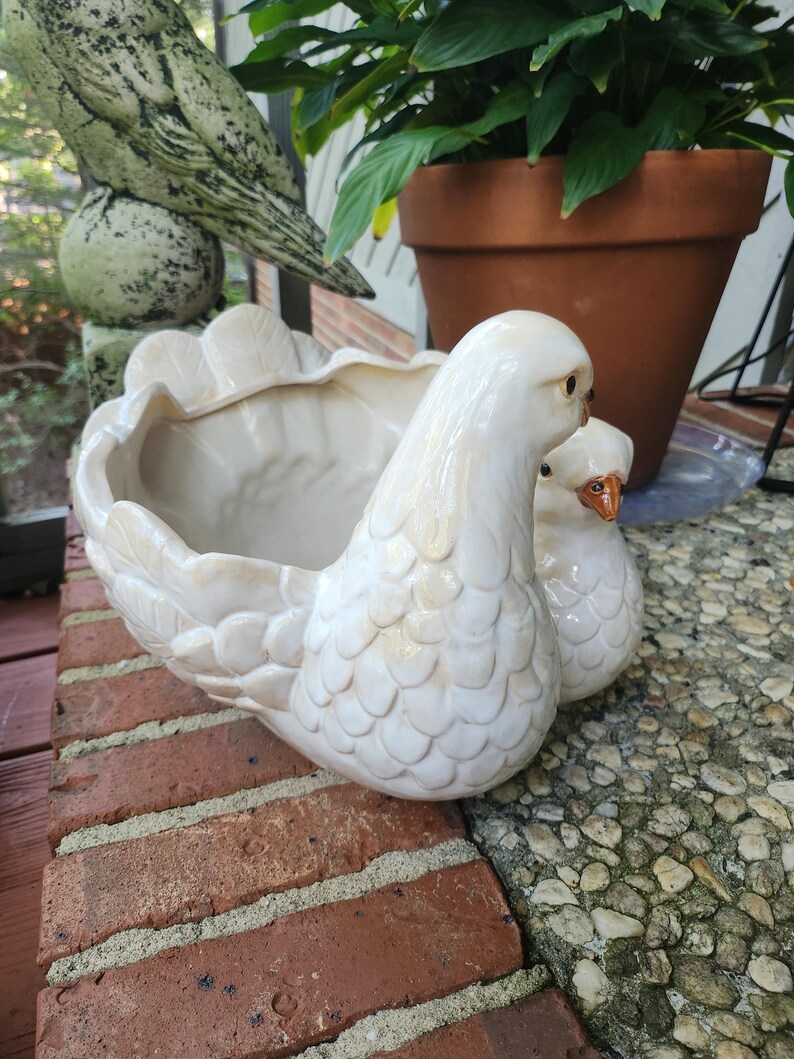 Vintage Love Doves Derps Glazed Planter Pot, Large Ceramic White Birds ...