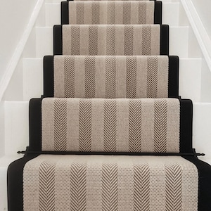 Black Border Herringbone Stair Runner - Etsy