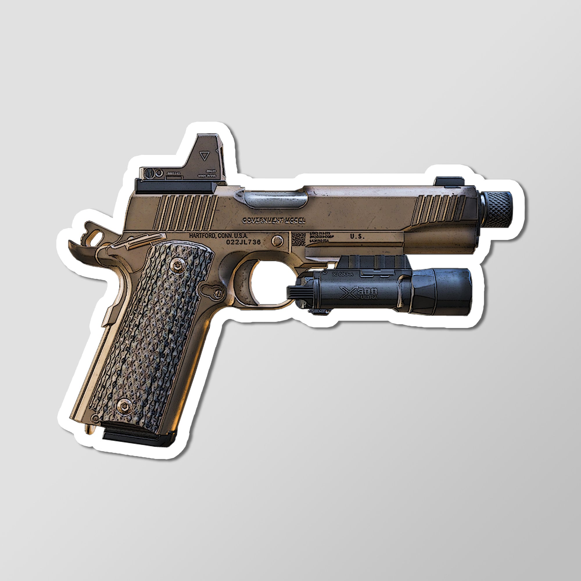 M45A1 MEU SOC Pistol Gun Art Decal Glossy Vinyl Laminated Sticker 3.5 ...