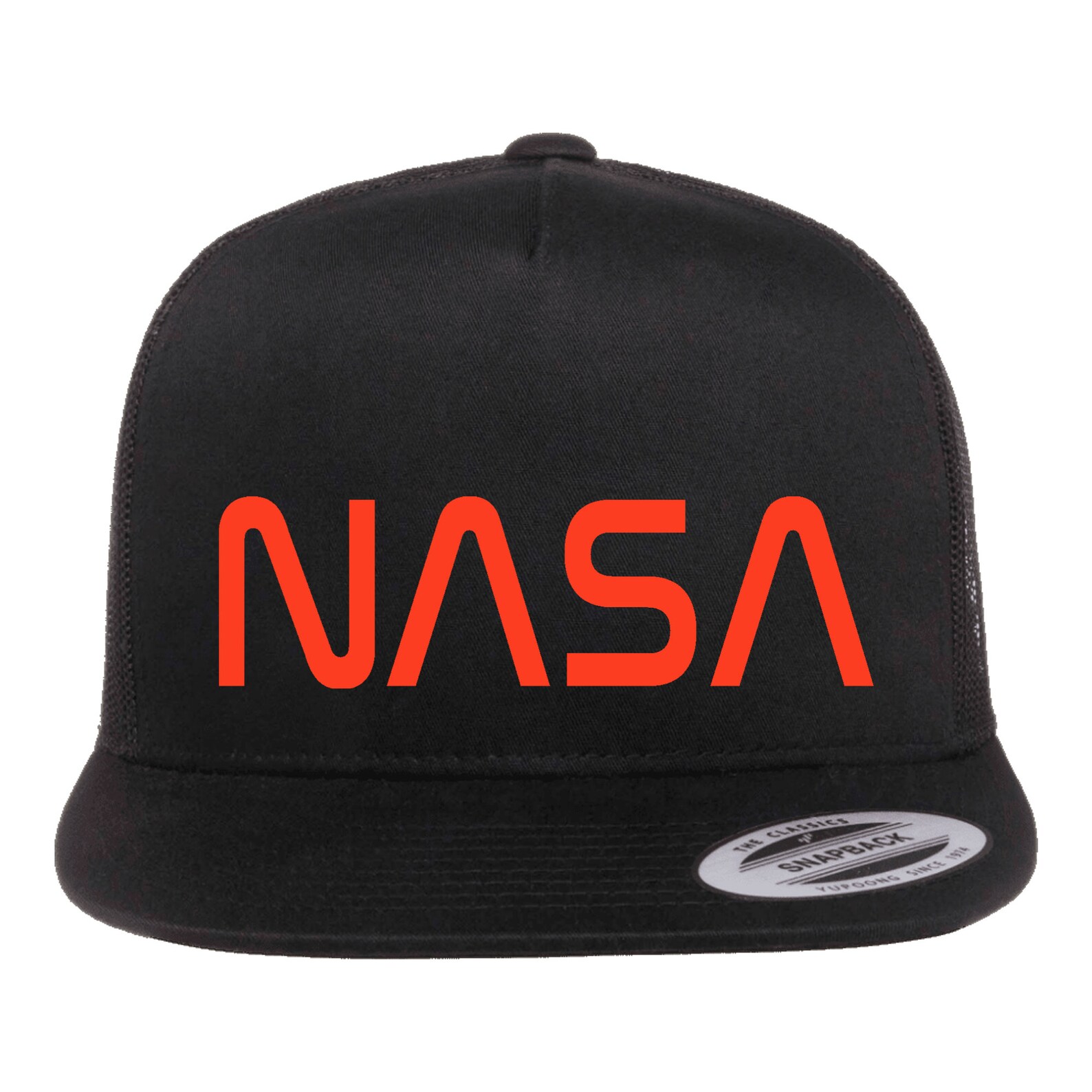 NASA Worm Logo Flat Bill Mesh Back Cap Snapback Closure Adjustable ...