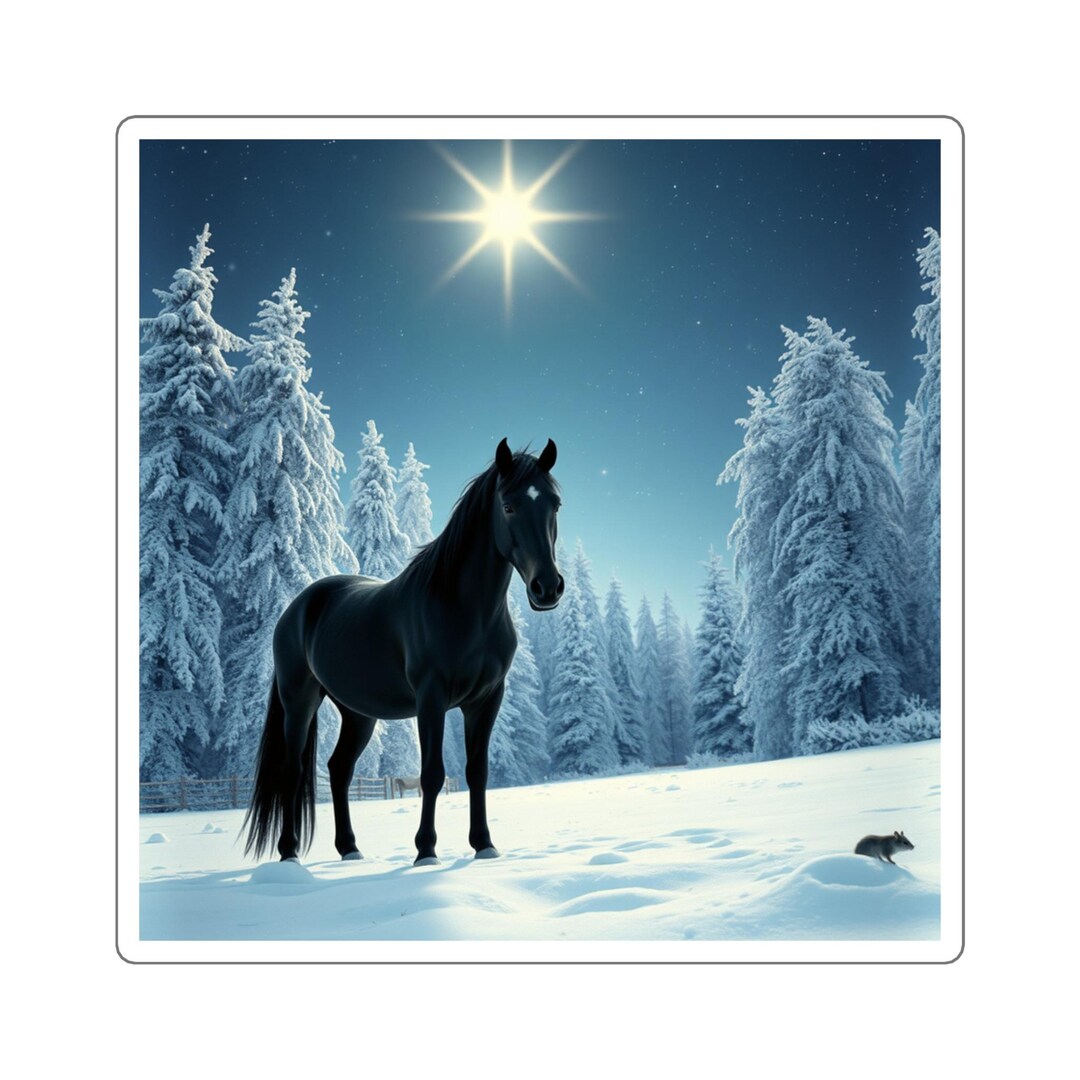 Square Stickers, Black Horse Under the North Star, Handmade Decals ...