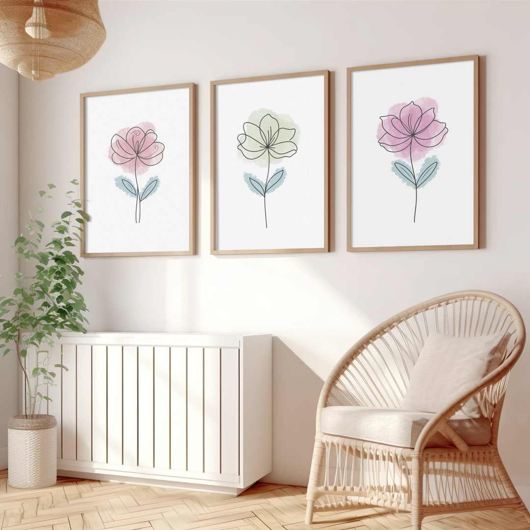 Watercolor Flower Wall Set, Set of 3 Botanical Colorful Wall Art, Home ...