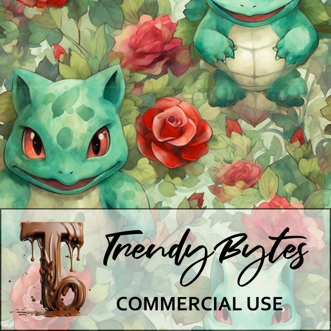 Bulbasaur's Garden Charming Pokémon and Roses Seamless Repeating ...