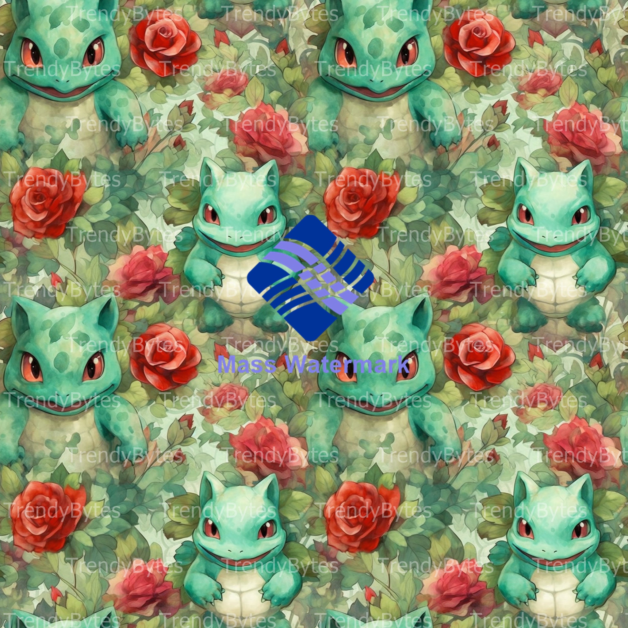 Bulbasaur's Garden Charming Pokémon and Roses Seamless Repeating ...
