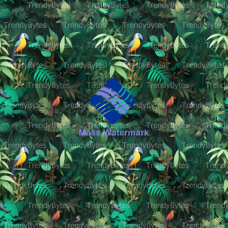 Papercraft Jungle Seamless Pattern Unique 3D Digital Repeating Background for Commercial Use ...