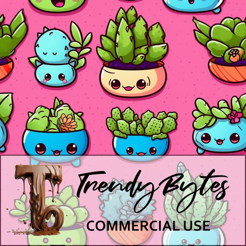 Chibi Succulents on Hot Pink Seamless Pattern Adorable & Vibrant Plant ...
