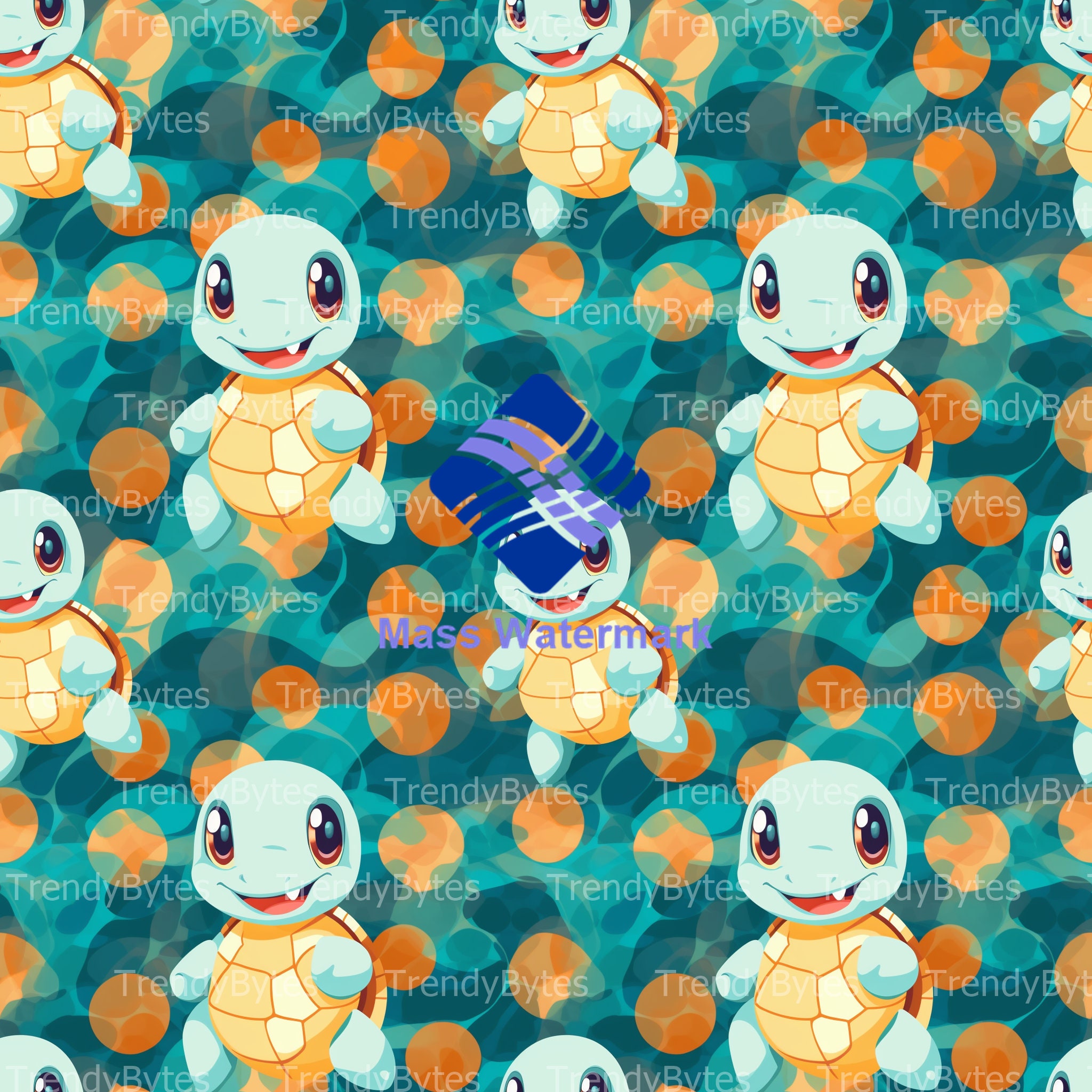 Squirtle Splash Cute Cartoon Style Pokémon Style Seamless Repeating ...