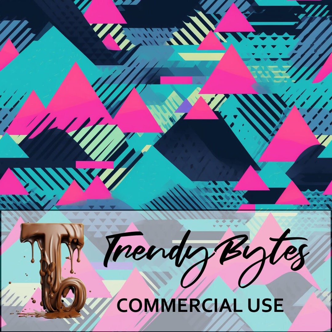 80's Themed Pink, Teal, and Black Seamless Pattern retro Digital ...