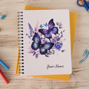 Personalized Butterfly Journal: Purple Floral Design, 5x7 Spiral ...