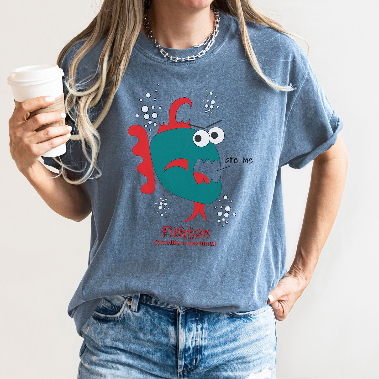 Fishton© T-shirt, Fish Themed T-shirt, Cute Cartoon Fish Shirt, Cartoon ...