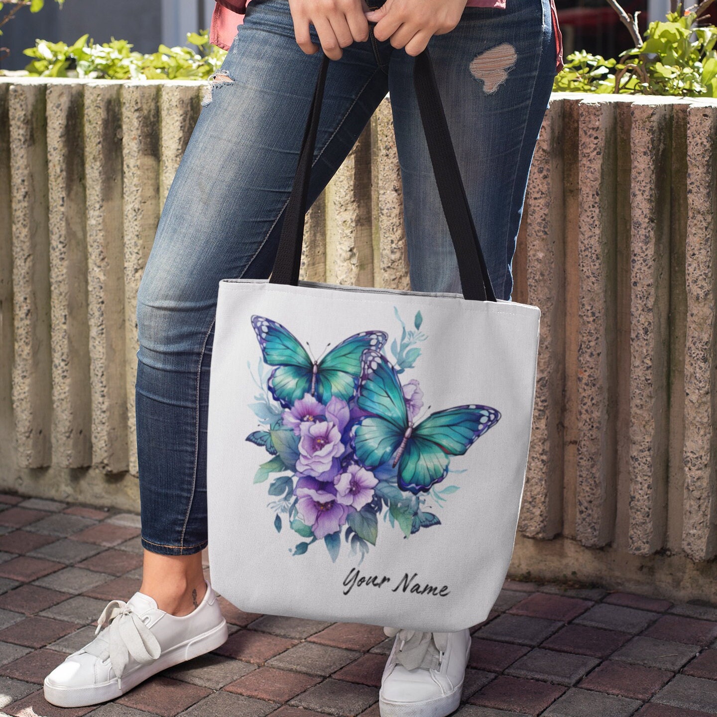 Personalized Butterflies and Flowers Tote Bag, Personalized Bag ...