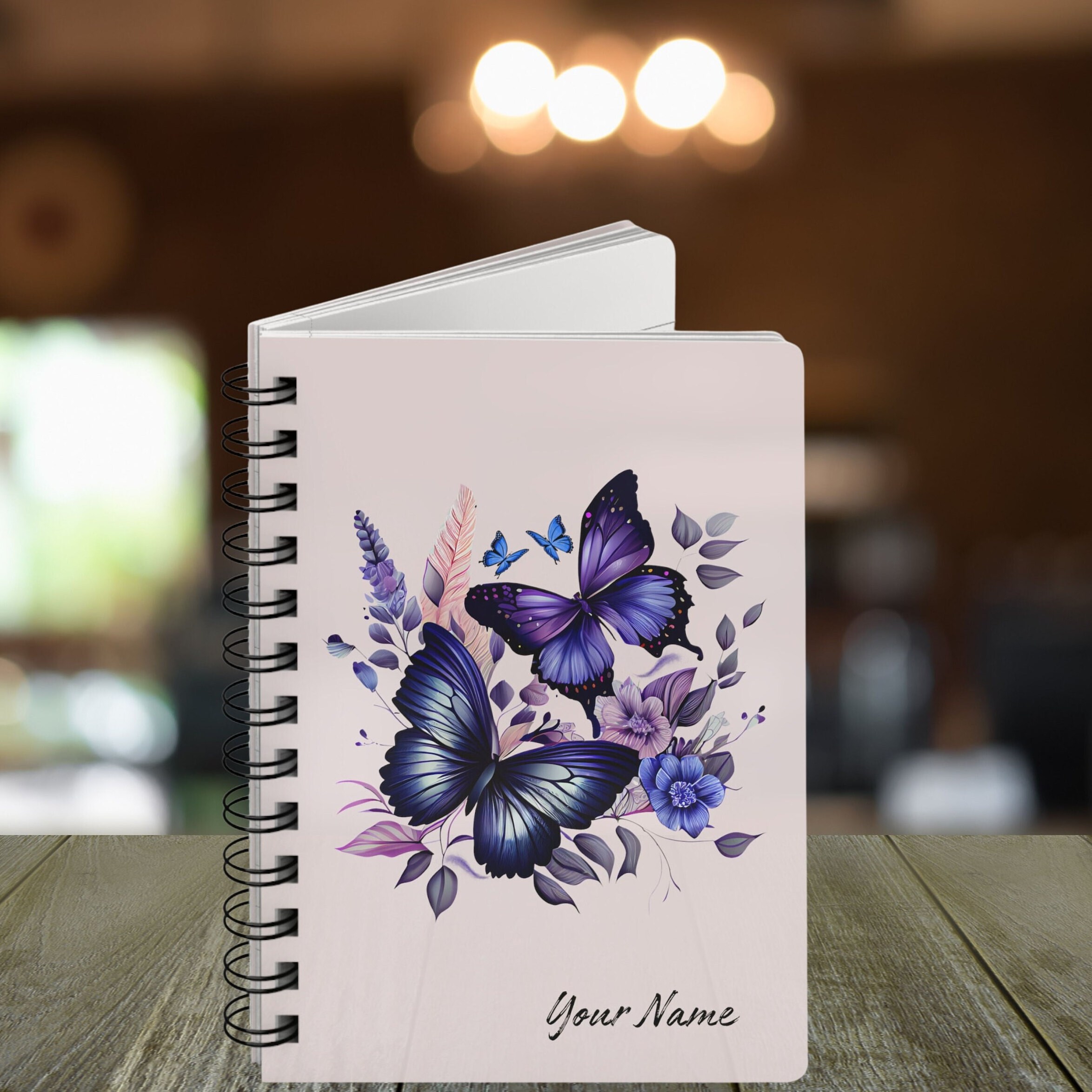 Personalized Butterfly Journal: Purple Floral Design, 5x7 Spiral ...