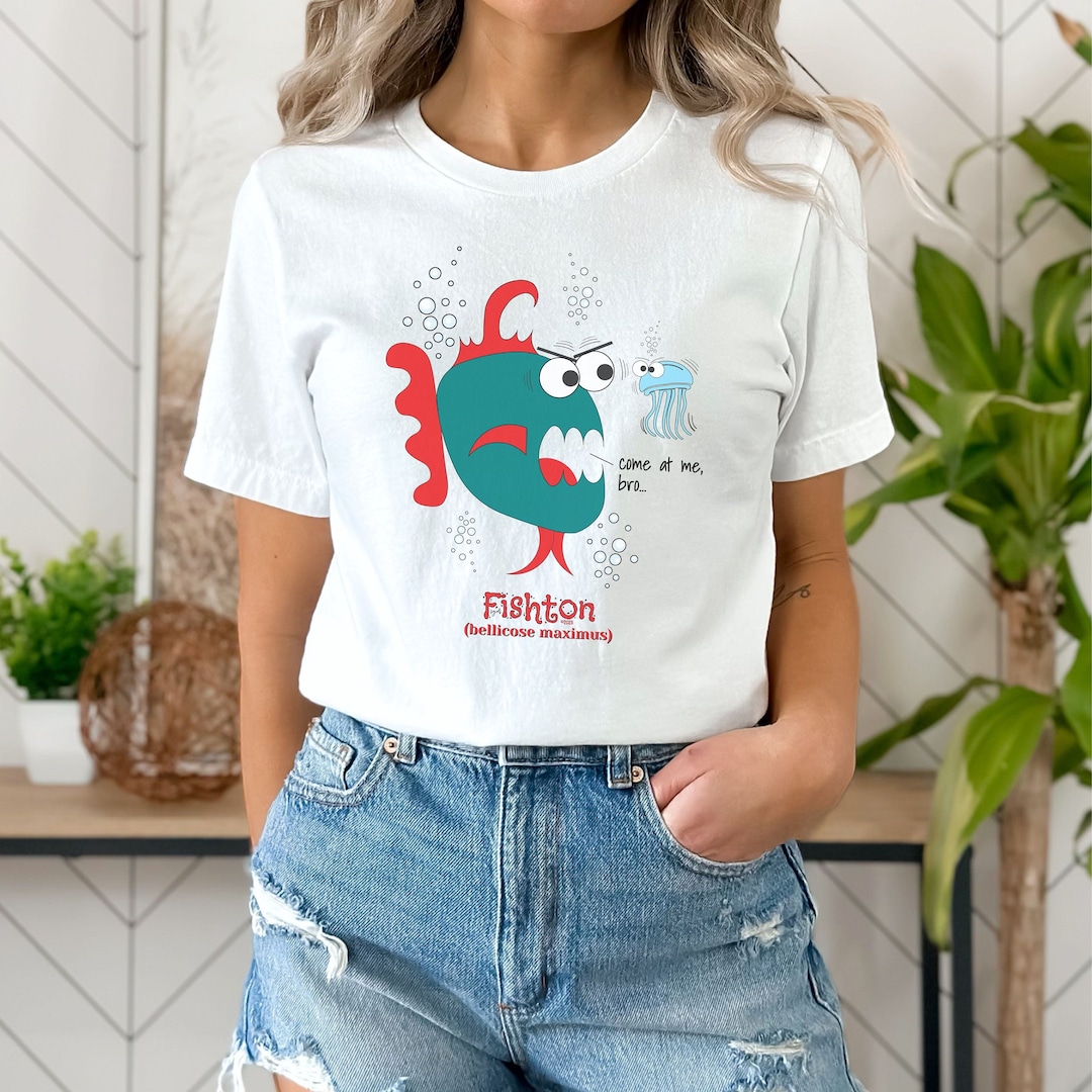 Fishton© T-shirt, Fish Themed T-shirt, Cute Cartoon Fish Shirt, Cartoon ...