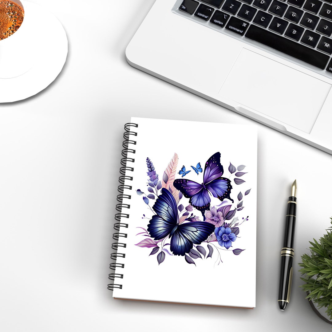 Purple Butterfly Journal: Floral Spiral Notebook, 5x7, 150 Lined Pages ...