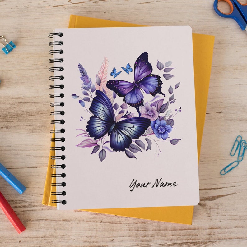 Personalized Butterfly Journal: Purple Floral Design, 5x7 Spiral ...