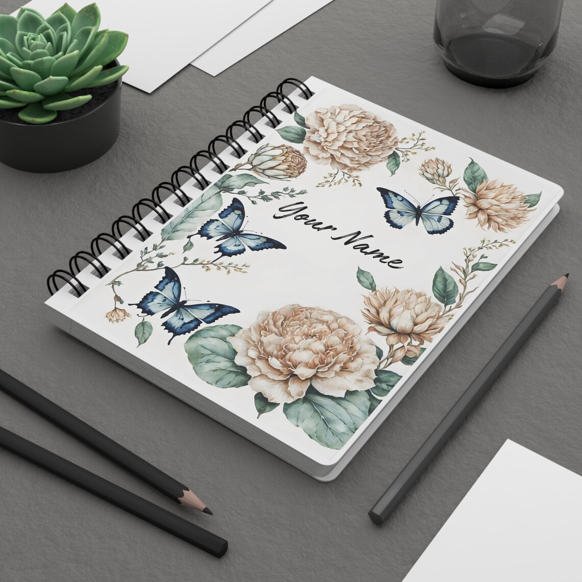 Personalized Butterfly Journal: Watercolor Floral 5x7 Spiral Notebook ...