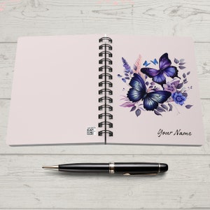 Personalized Butterfly Journal: Purple Floral Design, 5x7 Spiral ...