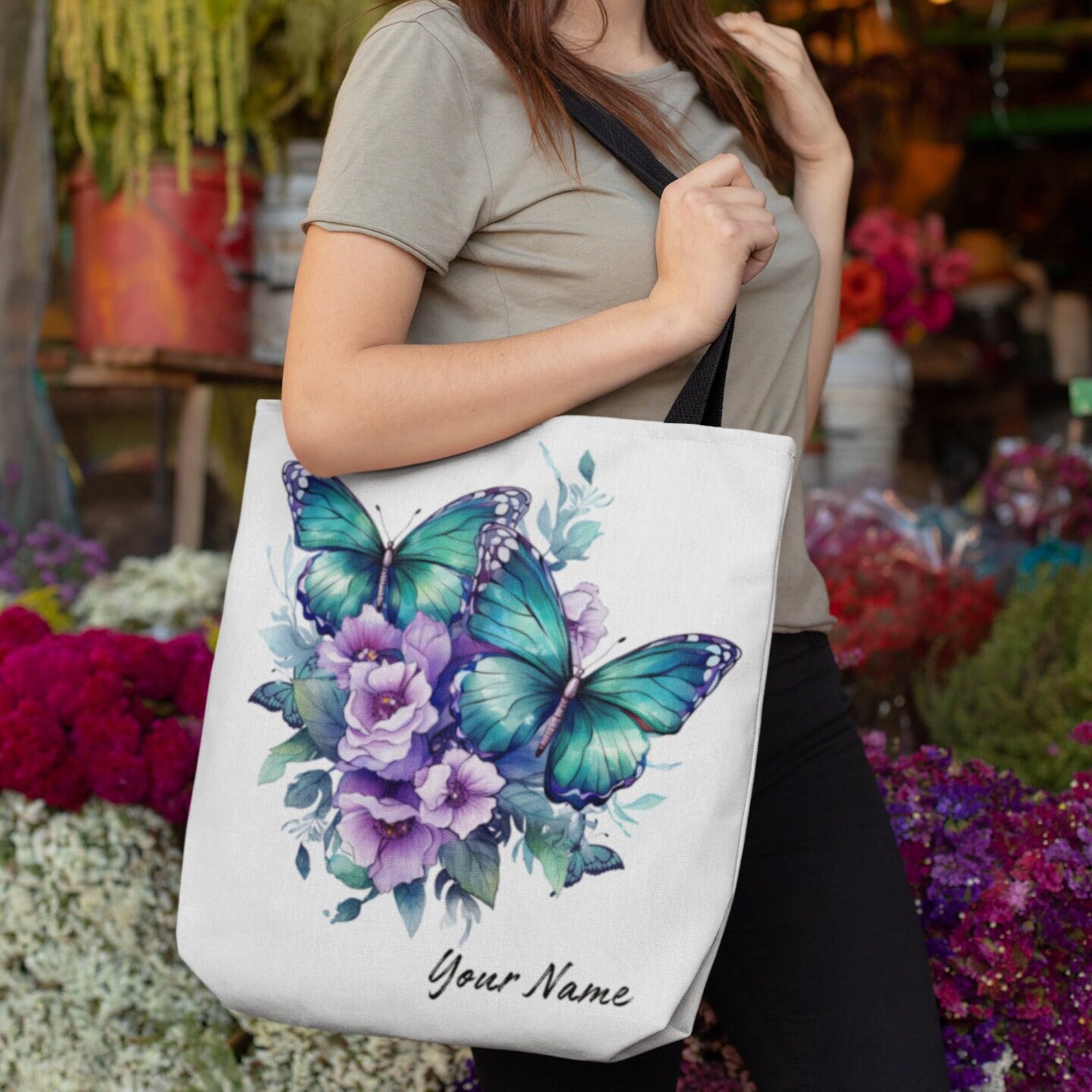 Personalized Butterflies and Flowers Tote Bag, Personalized Bag ...