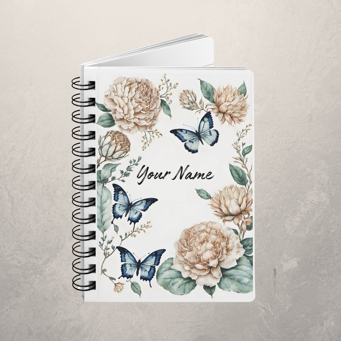 Personalized Butterfly Journal: Watercolor Floral 5x7 Spiral Notebook ...