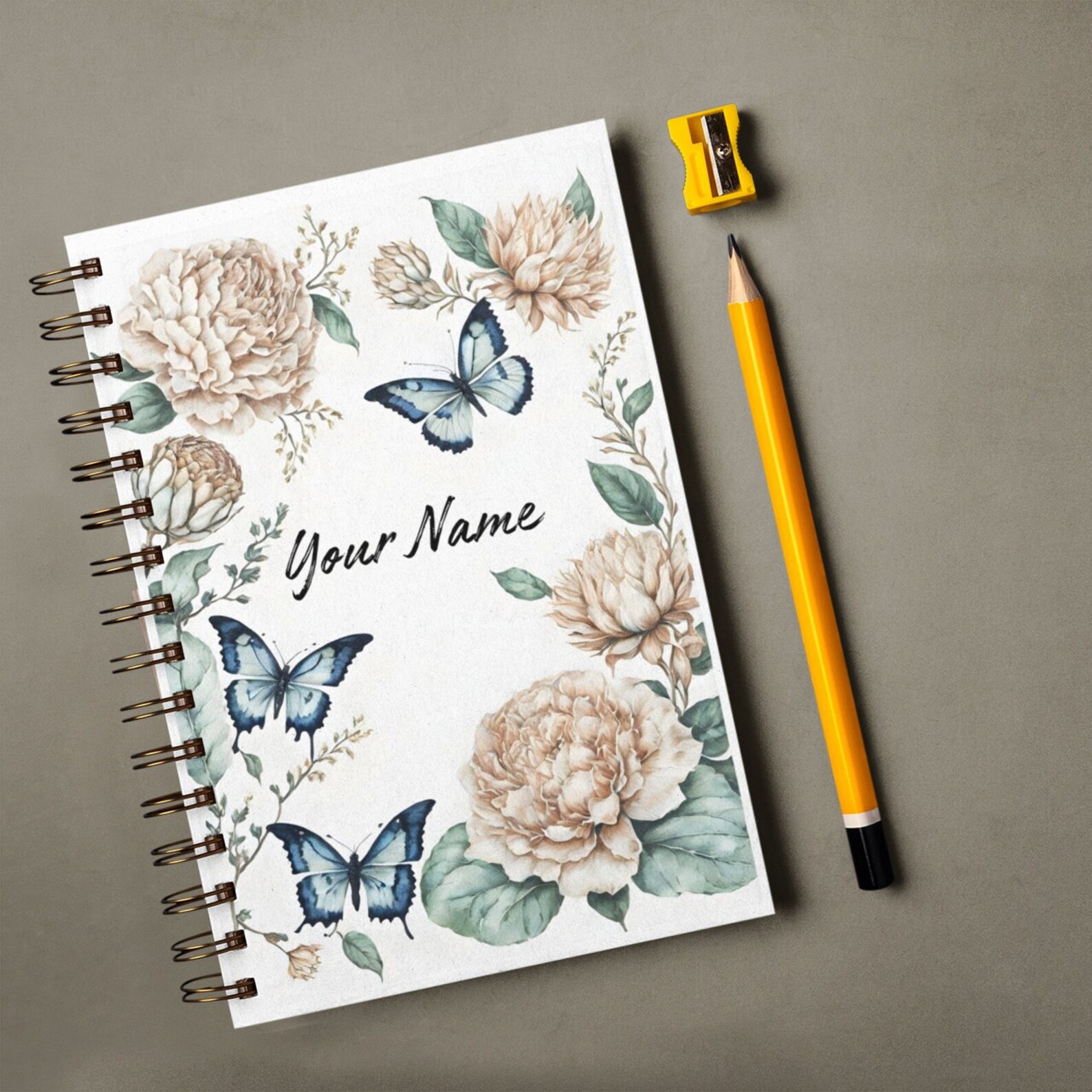 Personalized Butterfly Journal: Watercolor Floral 5x7 Spiral Notebook ...