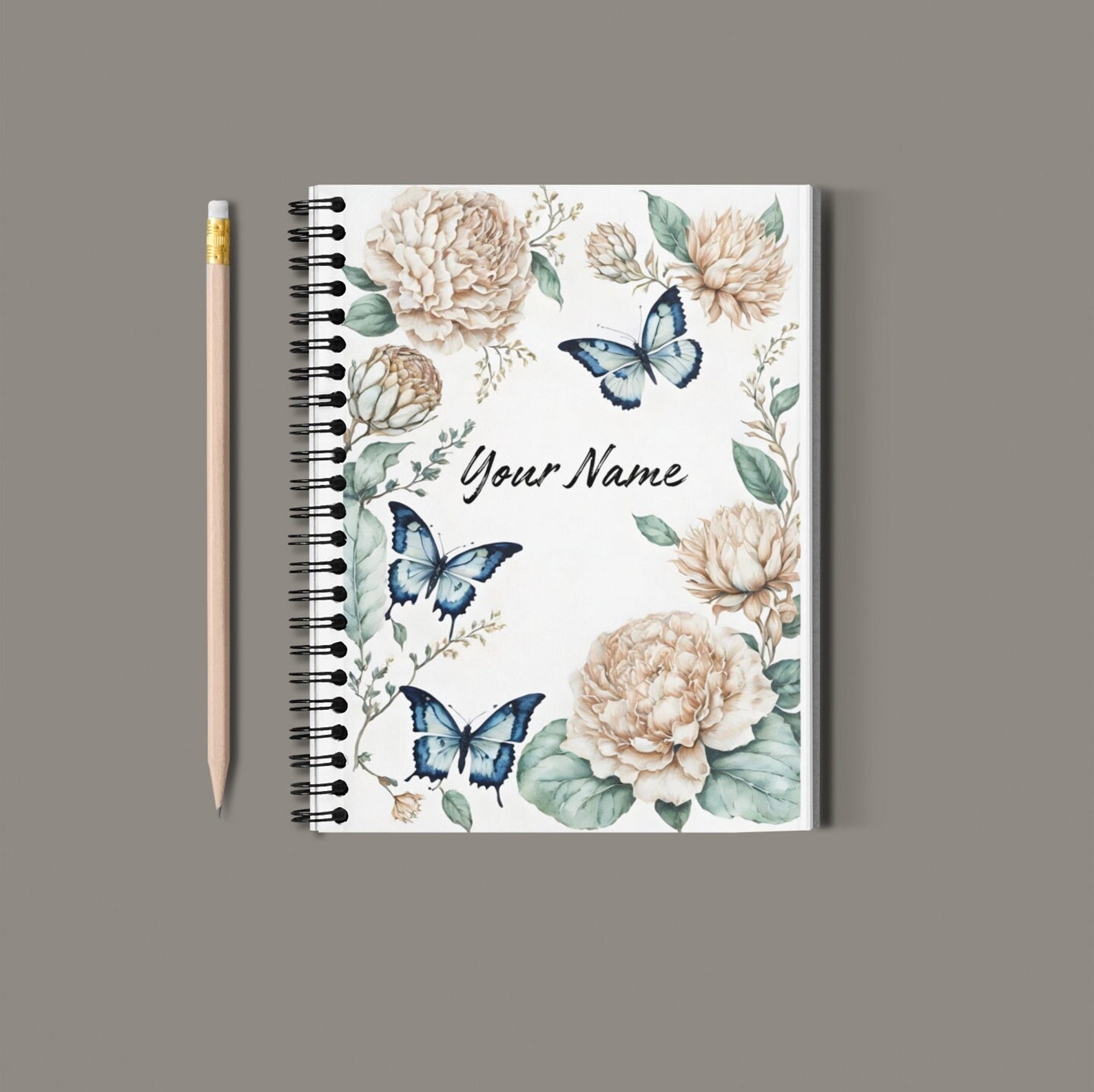 Personalized Butterfly Journal: Watercolor Floral 5x7 Spiral Notebook ...