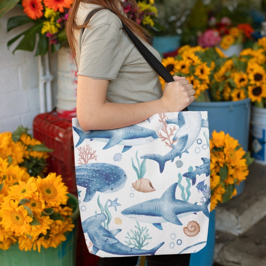 Shark Print Tote Bag: Summer Beach Vacation Bag - Etsy