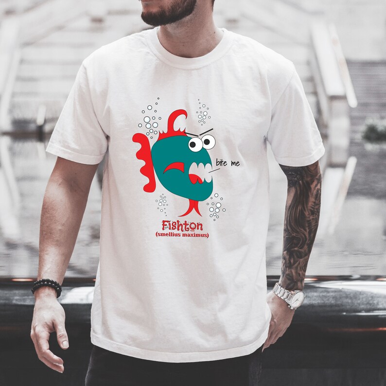 Fishton© T-shirt, Fish Themed T-shirt, Cute Cartoon Fish Shirt, Cartoon ...