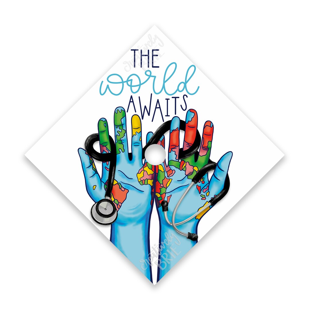 Nursing Grad Cap Design | Travel Grad Cap | PRINTED Graduation Cap ...