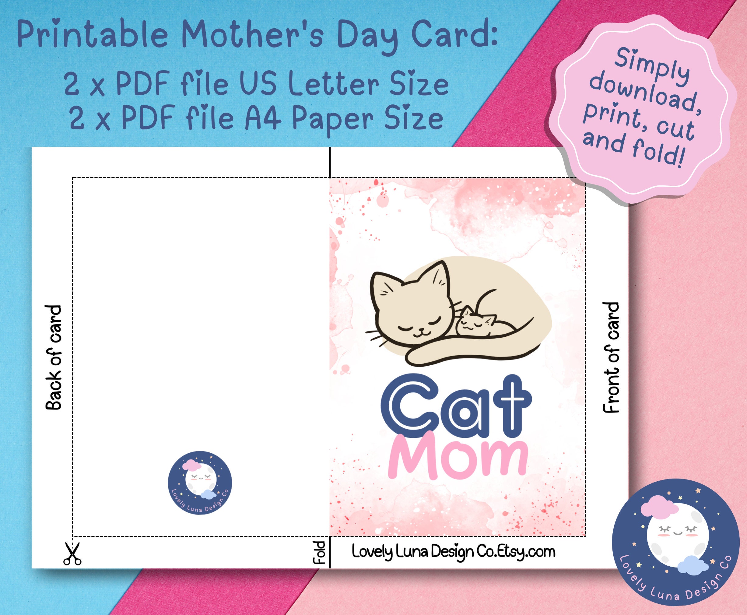Printable Mother's Day Card Cat Mom / Cat Mum Instant Digital Download ...