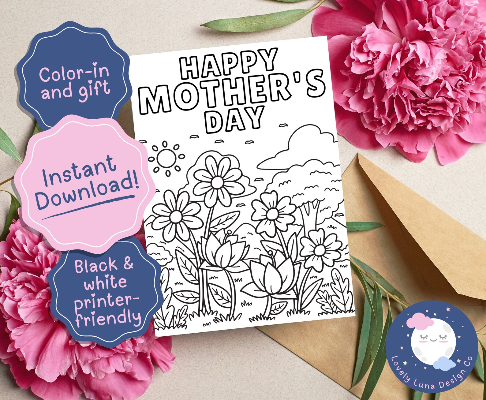 Printable Mother's Day Card Happy Mother's Day Kids Color in Flowers ...