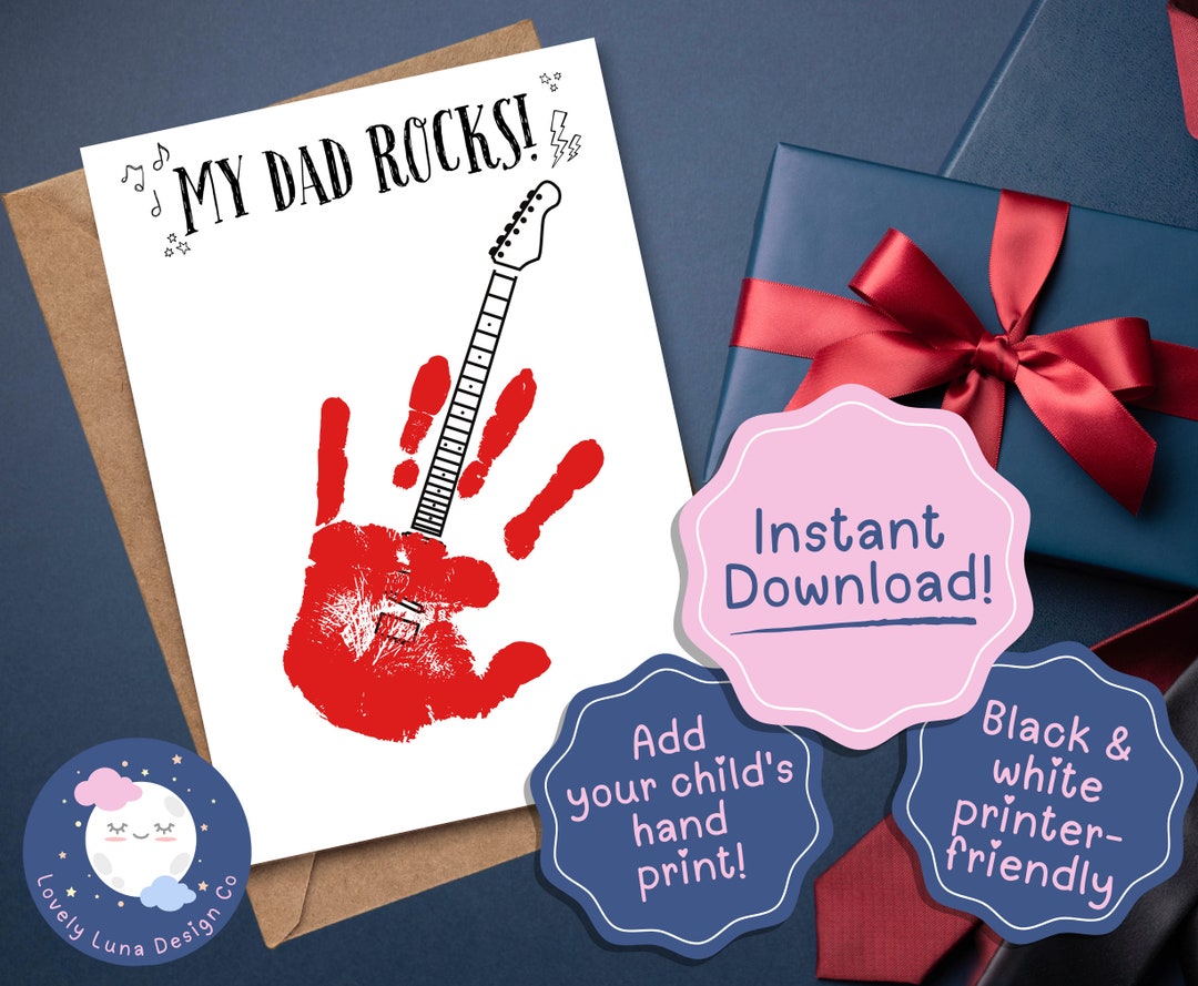 Cute Printable Father's Day Card My Dad Rocks Handprint Art DIY Kids ...