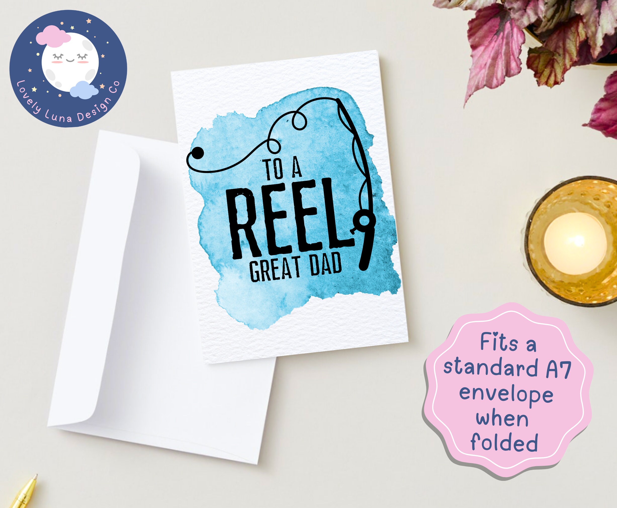 Printable Fishing Dad Father's Day Card to A Reel Great Dad Watercolor ...