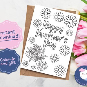 Printable Mother's Day Card Happy Mother's Day Flowers Kids Color in ...