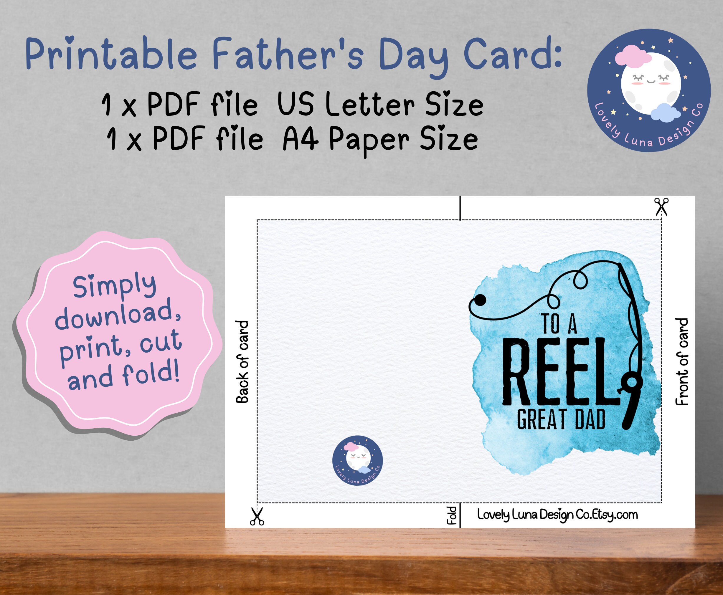 Printable Fishing Dad Father's Day Card to A Reel Great Dad Watercolor ...