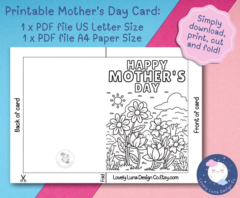 Printable Mother's Day Card Happy Mother's Day Kids Color in Flowers ...