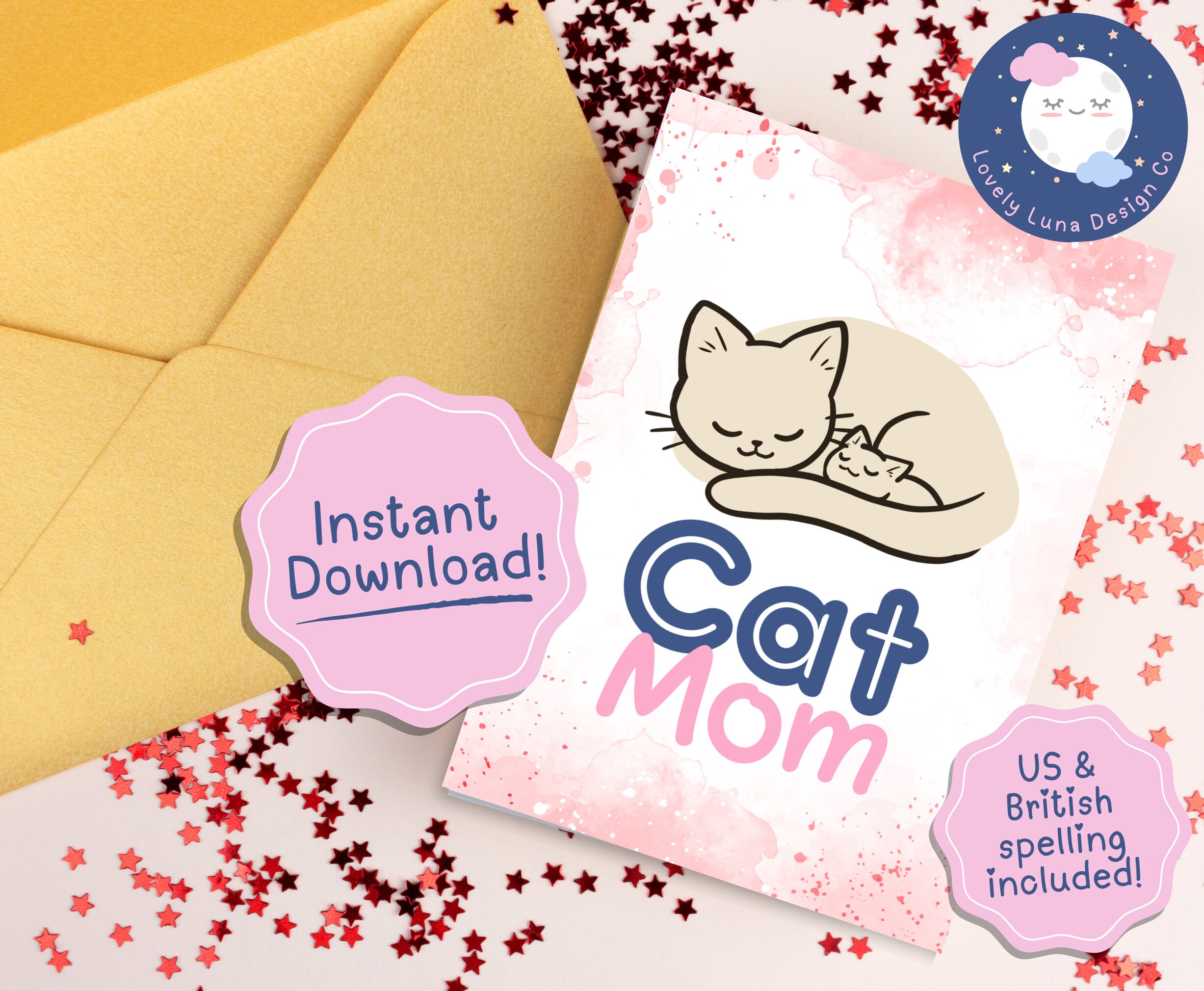 Printable Mother's Day Card Cat Mom / Cat Mum Instant Digital Download ...