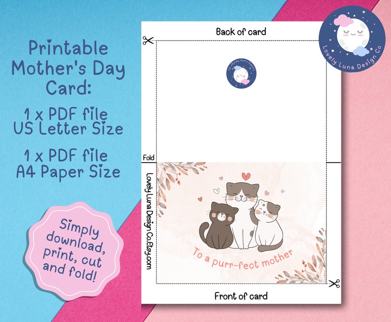 Cute Printable Mother's Day Card to A Purr-fect Mother Cute Cats ...