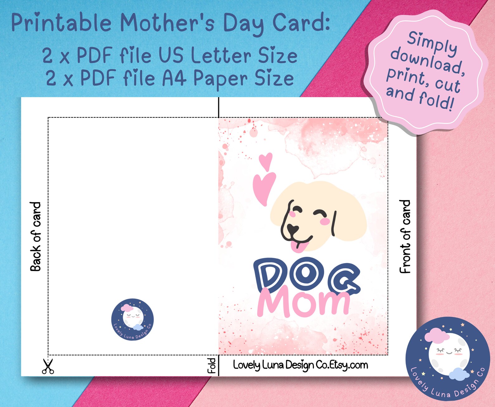 Printable Mother's Day Card Dog Mom / Dog Mum Instant Digital Download ...
