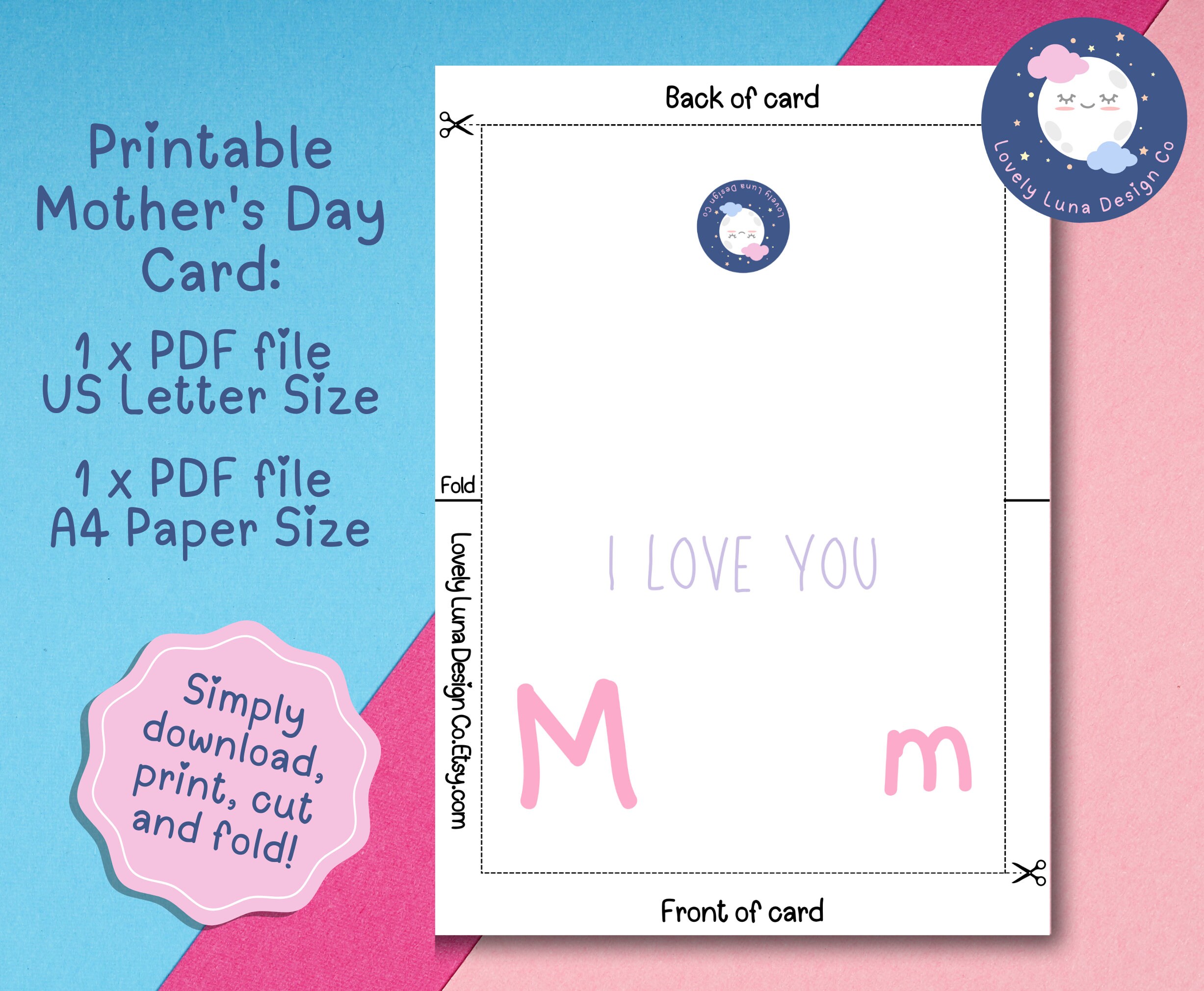 Cute Printable Mother's Day Card I Love You Mom Handprint Art DIY Kids ...