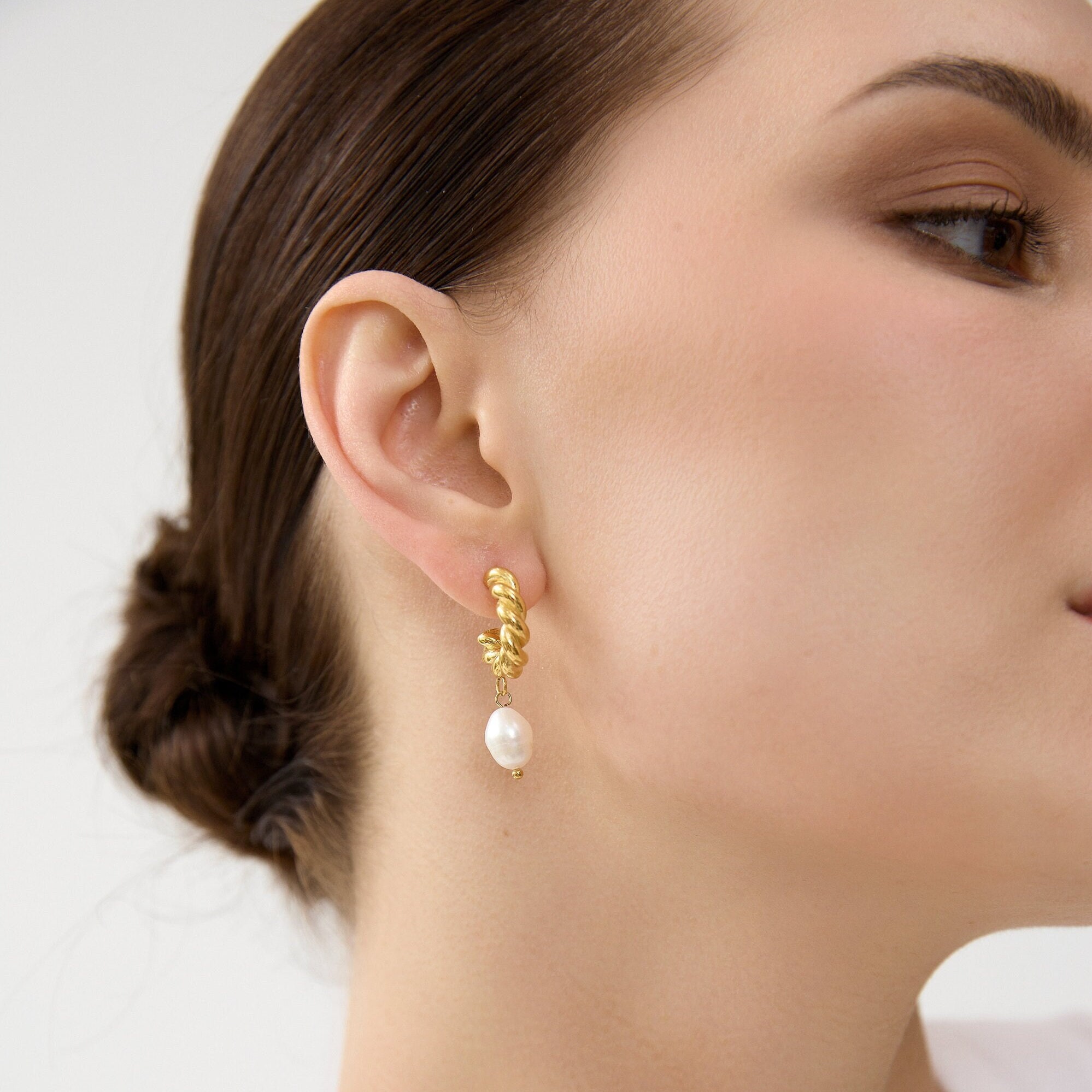 18k Gold Arabesque Perlen Ohrringe Gold Creolen Ohrringe - Etsy.de