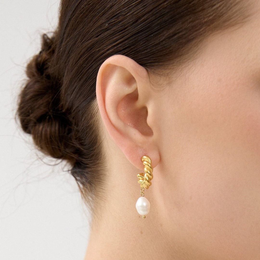 18k Gold Arabesque Perlen Ohrringe Gold Creolen Ohrringe - Etsy.de