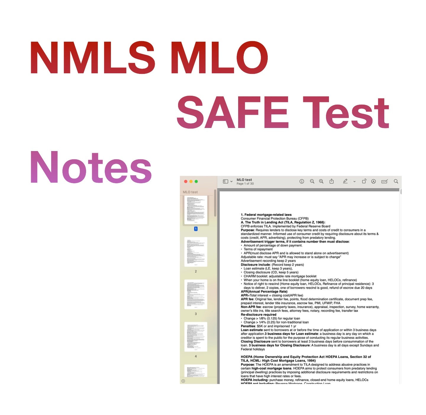 MLO Safe Test Study Notes - Etsy